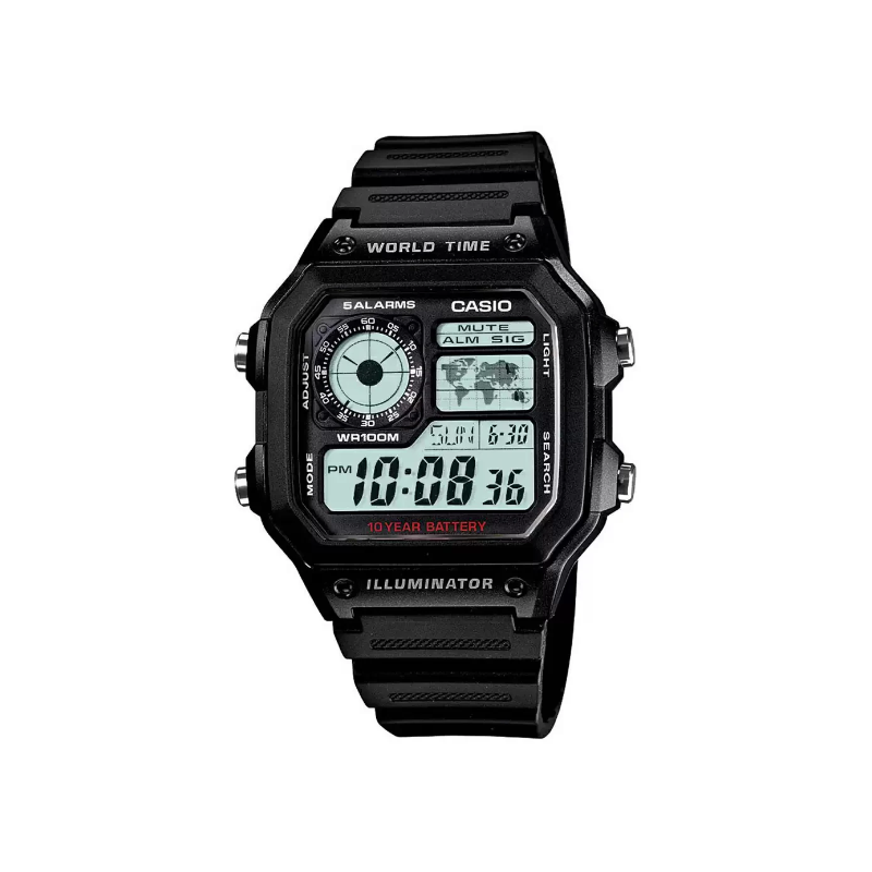 Casio Youth World Time AE-1200WH-1AVDF Digital Resin Belt Men’s Watch ...